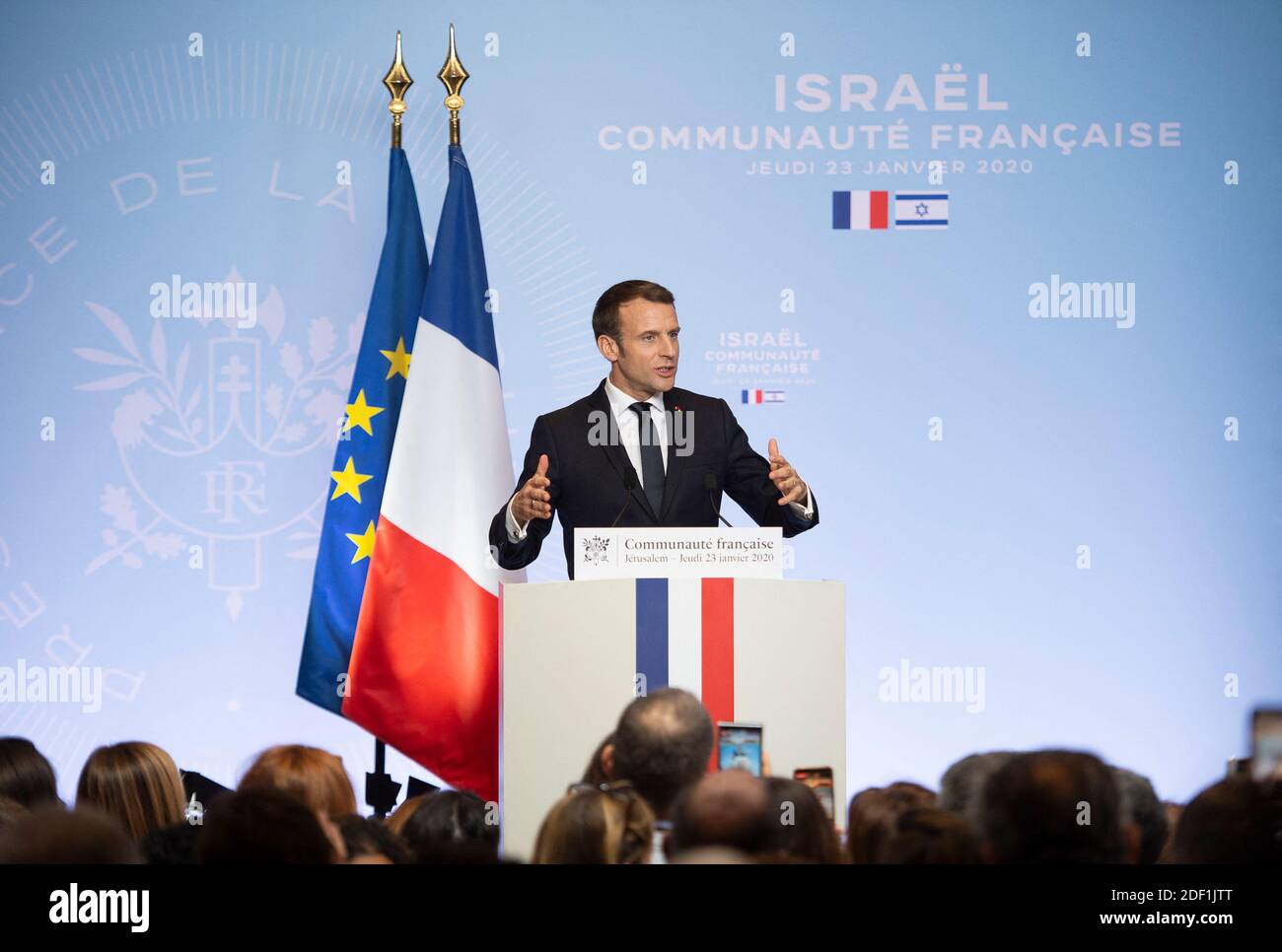 French President Emmanuel Macron delivers a speech to members of the ...