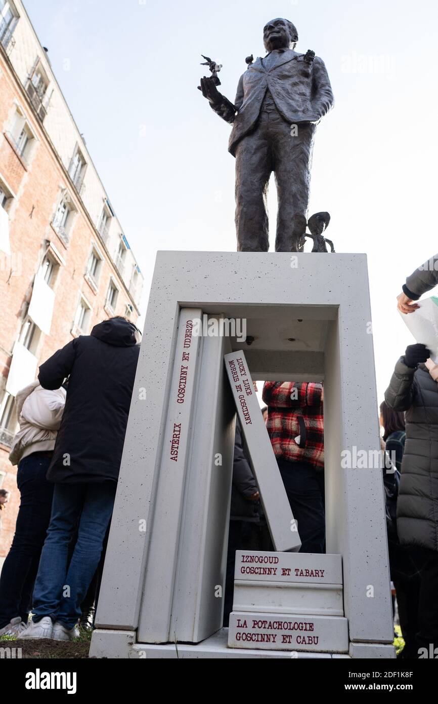 The statue of Rene Goscinny in Paris, France on January 23, 2020. Photo ...