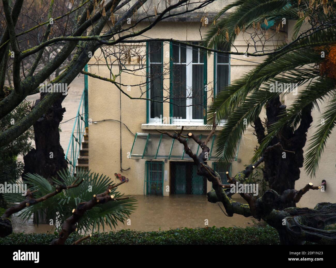 Flood in Limoux in the Aude department in the Occitanie region in the ...