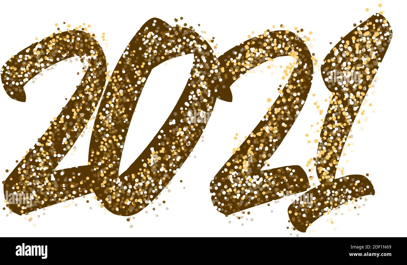 2021 Happy New Year Lettering. Text golden with bright sparkles ...