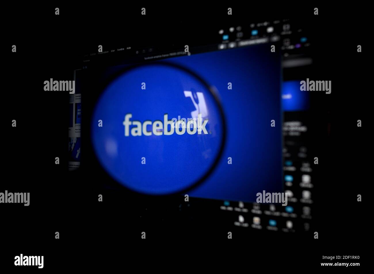 Illustration facebook (logo) is seen on the screen in Paris on January ...