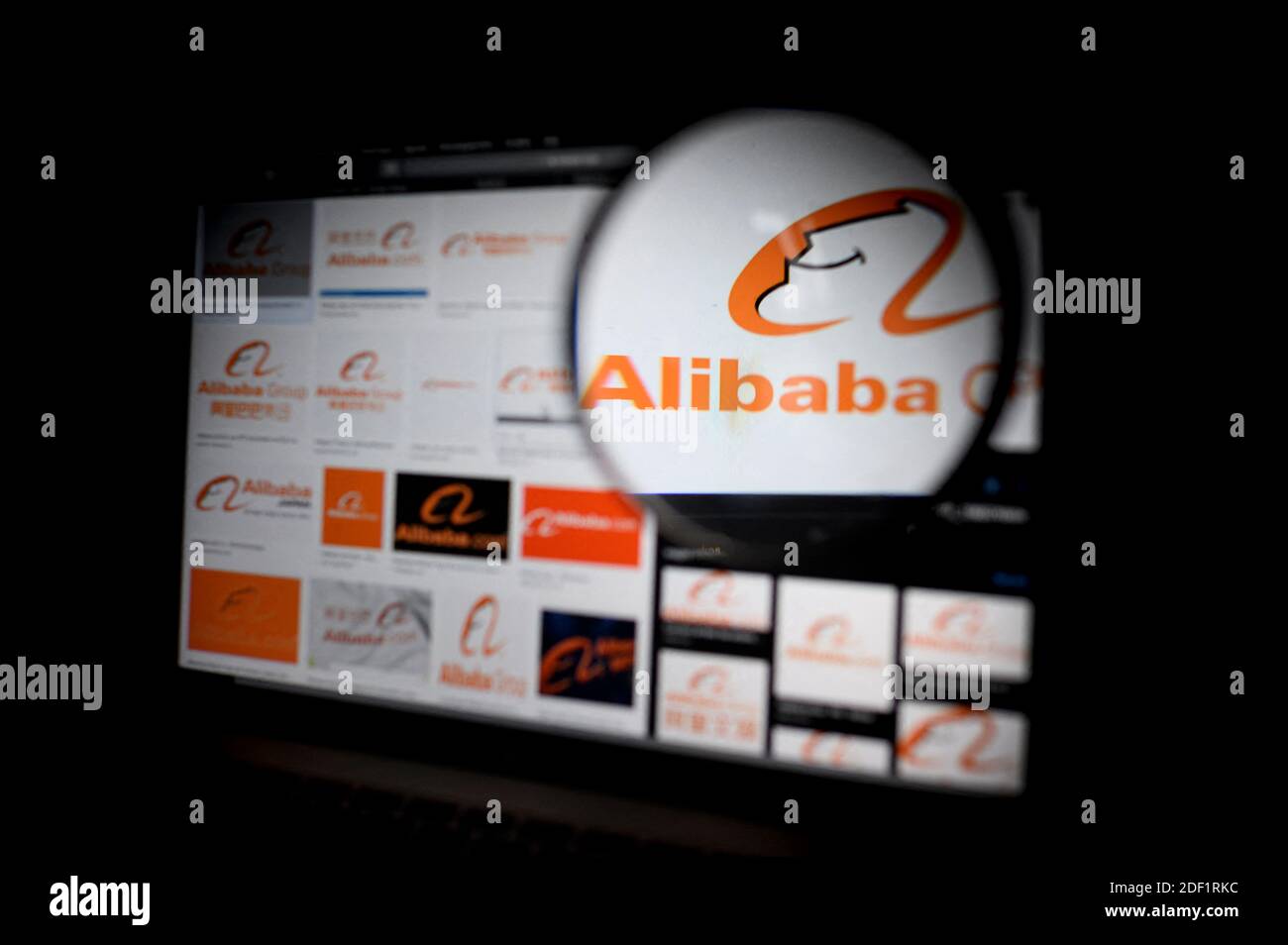Illustration Alibaba group (logo) is seen on the screen in Paris on ...