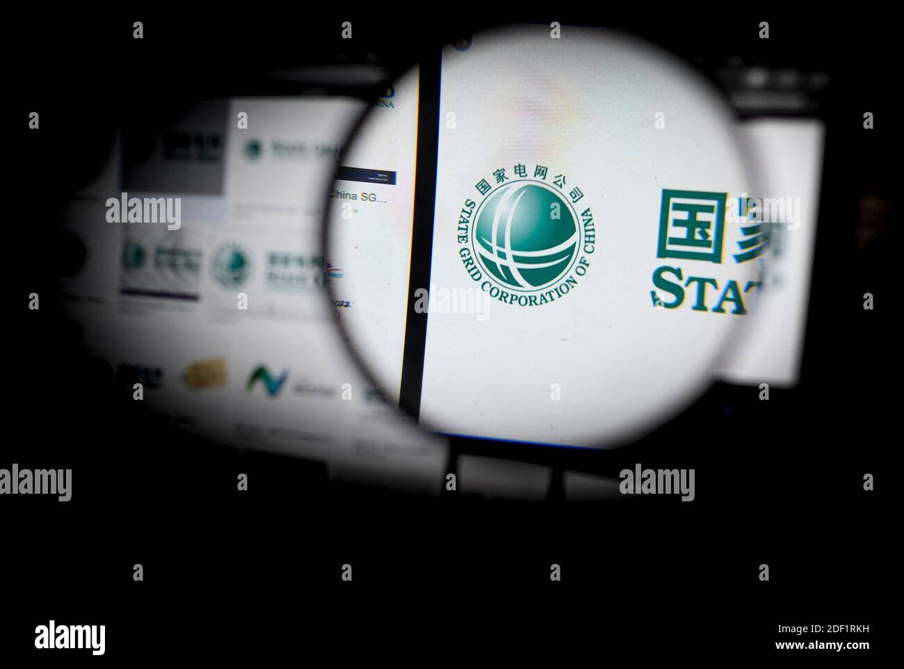 Illustration State Grid (logo) is seen on the screen in Paris on ...