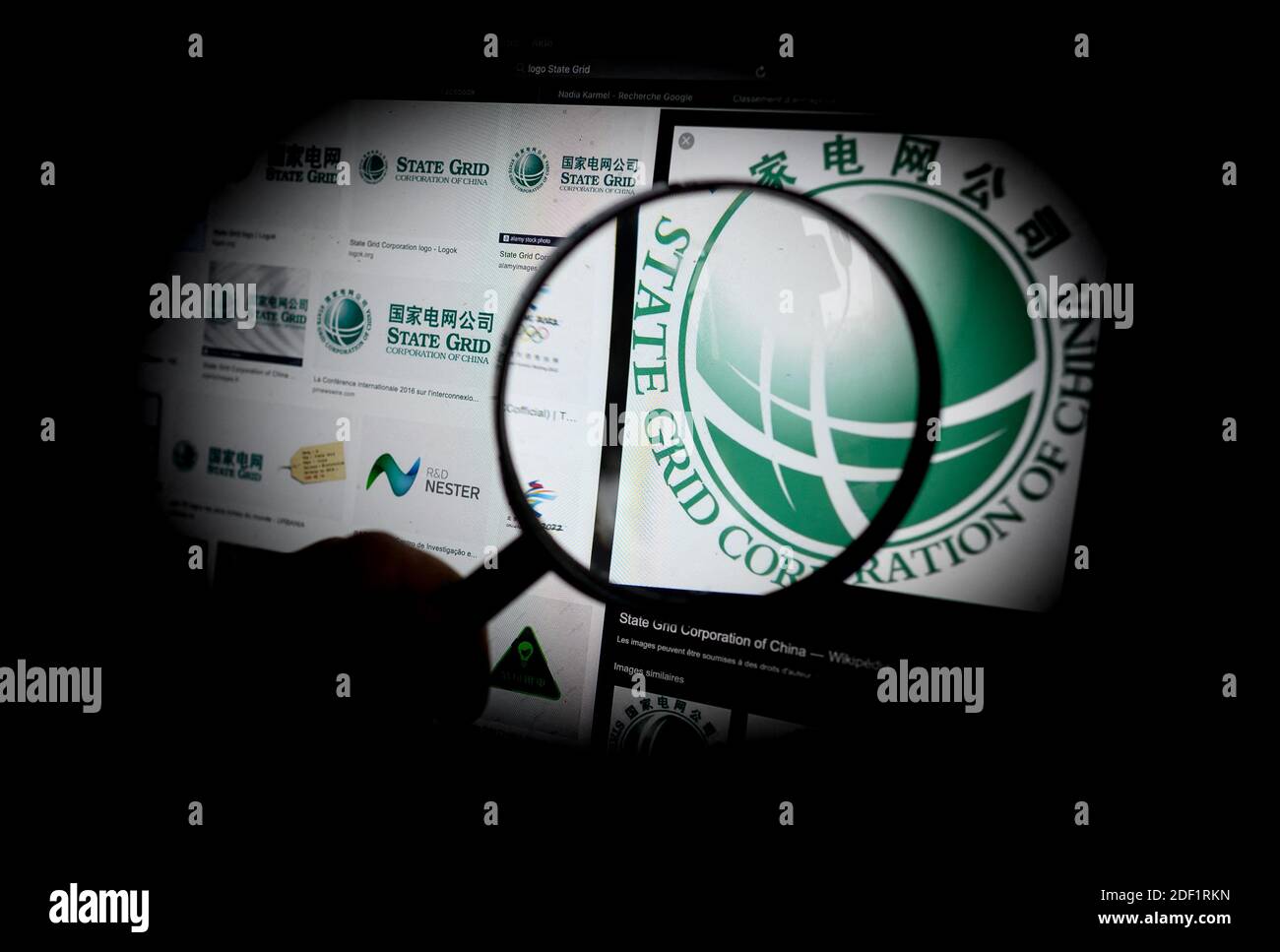 Illustration State Grid (logo) is seen on the screen in Paris on ...