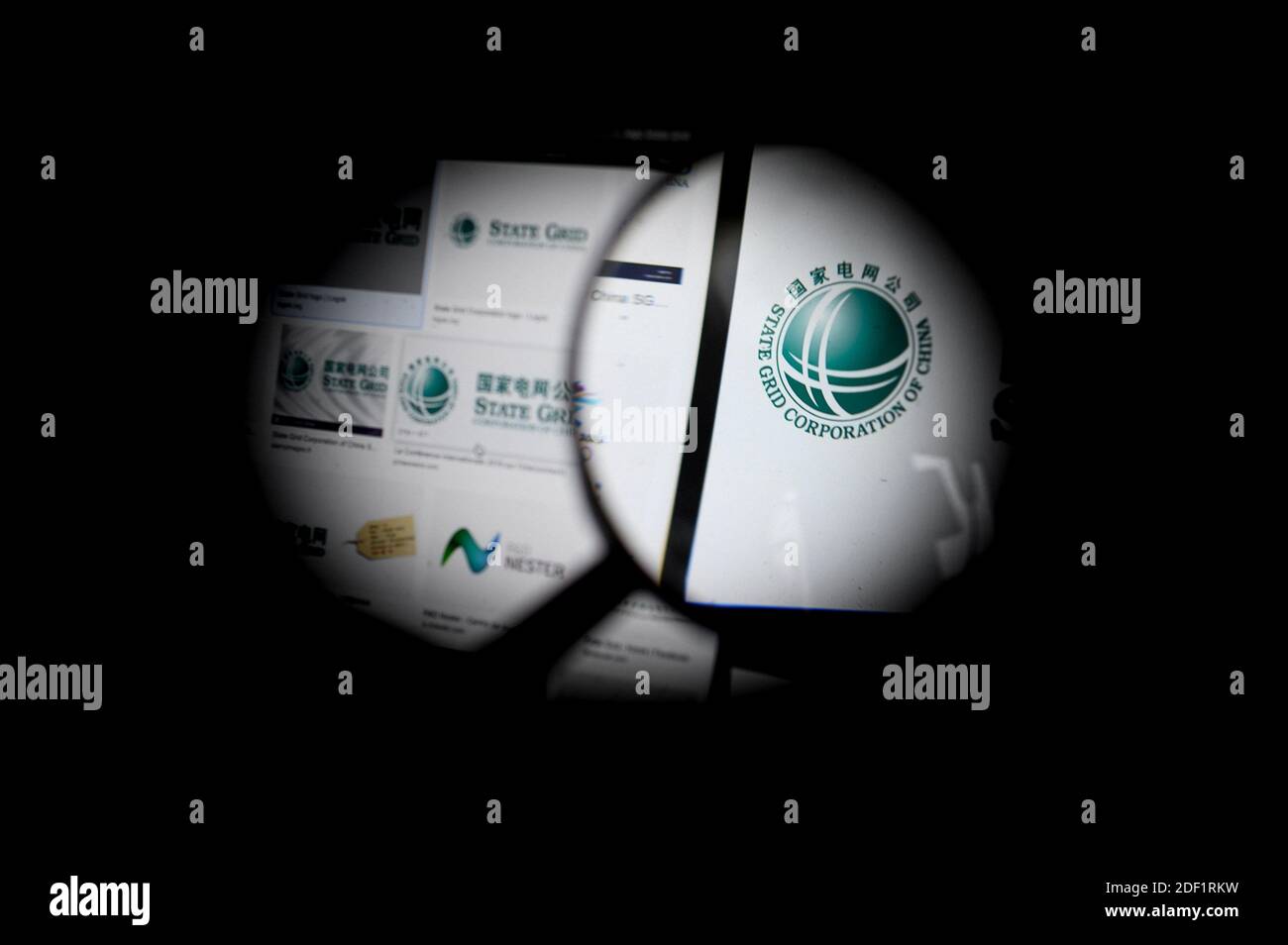 Illustration State Grid (logo) is seen on the screen in Paris on ...