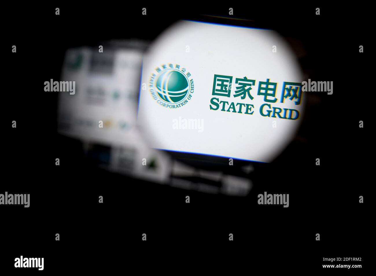 Illustration State Grid (logo) is seen on the screen in Paris on ...