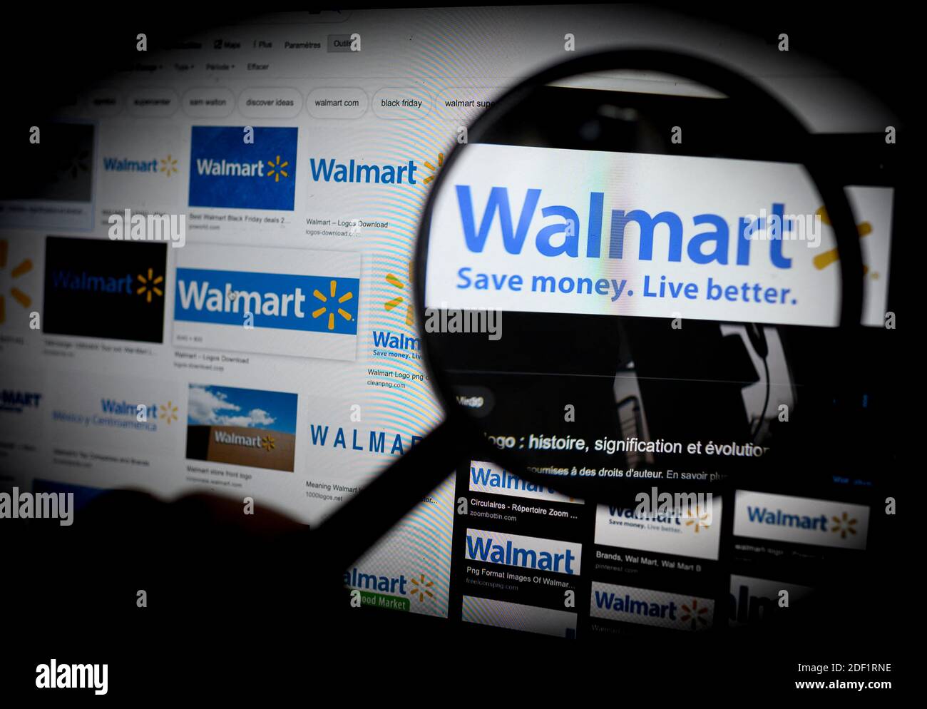 Illustration Walmart (logo) is seen on the screen in Paris on January ...