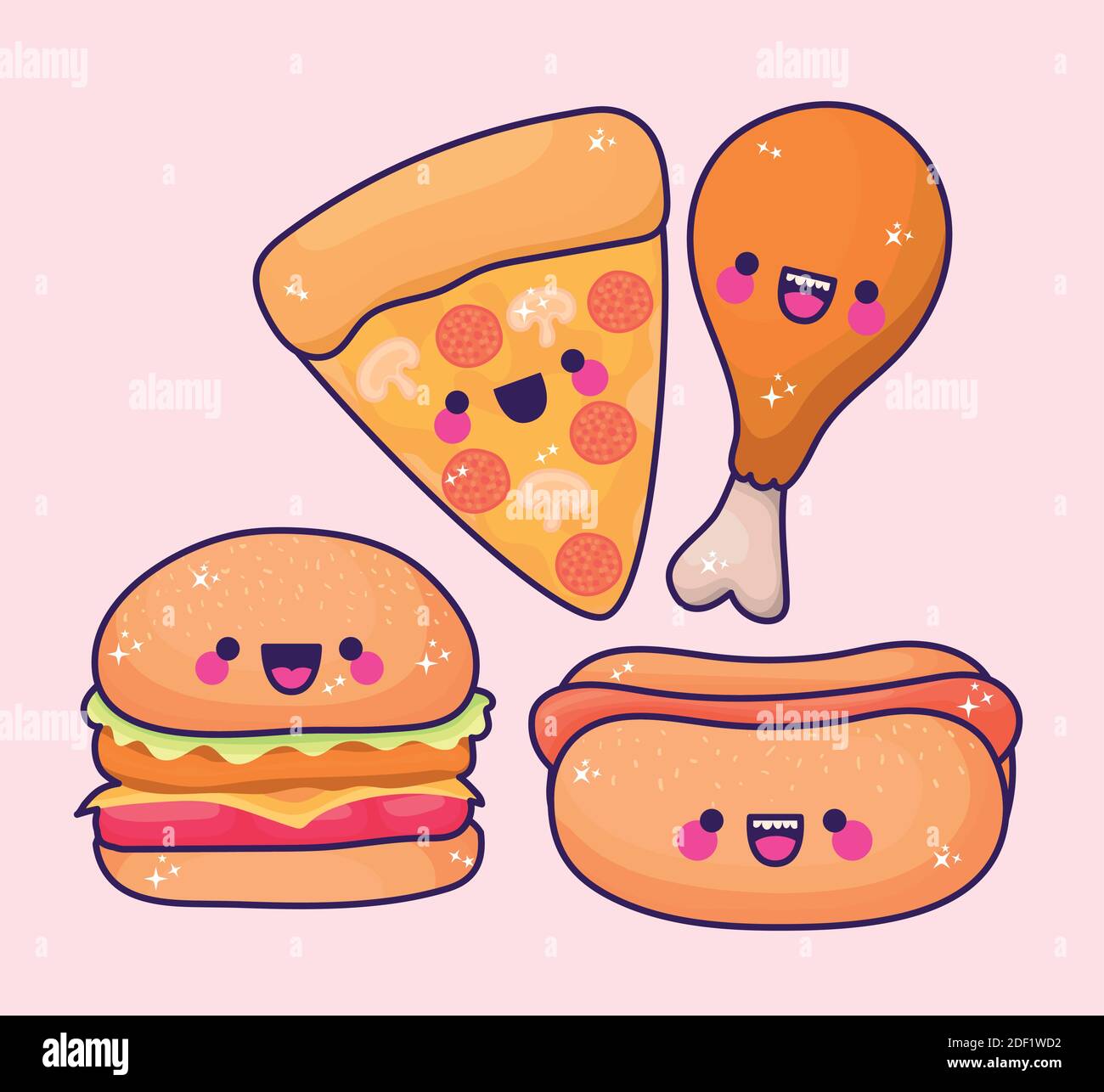 sets of kawaii fast foods icons Stock Vector Image & Art - Alamy