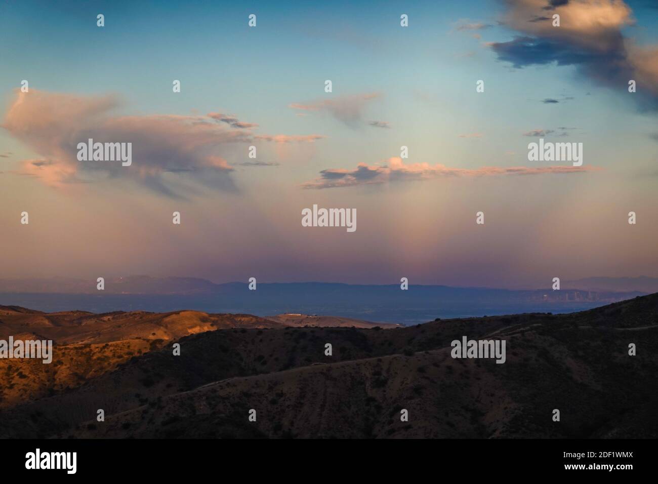 Moonbeams over Los Angeles county taken early morning as the sunrises ...