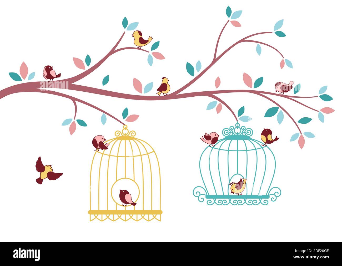 Love Birds In Cage Silhouette