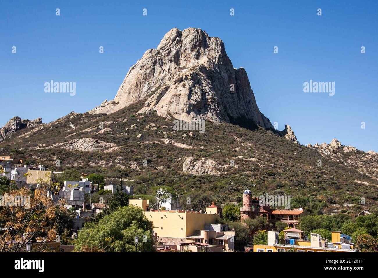 View of the massive Peña de Bernal, UNESCO site and one of the world’s ...
