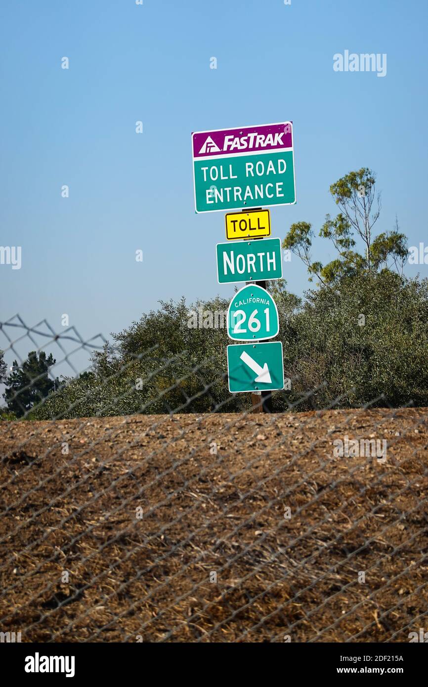Southern California toll road 261 north on ramp entrance. Fastrak Tolls ...