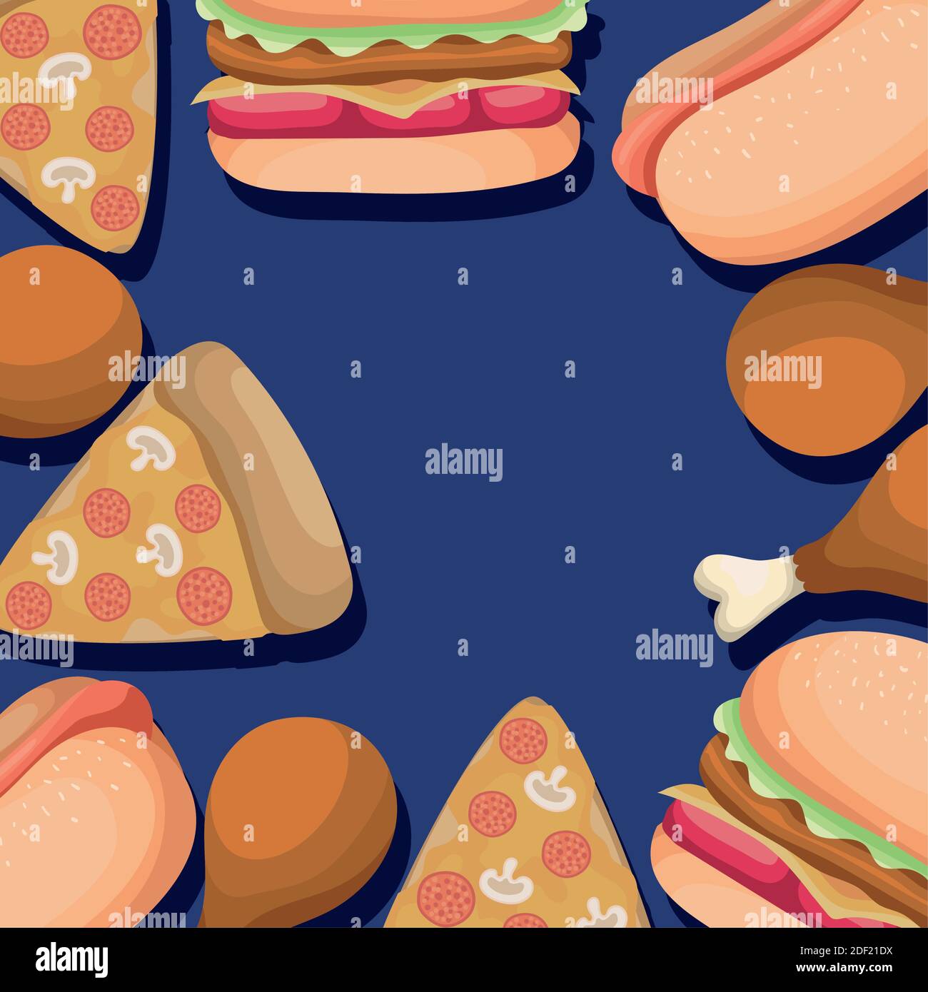 sets of fast foods icons on blue background Stock Vector Image & Art ...