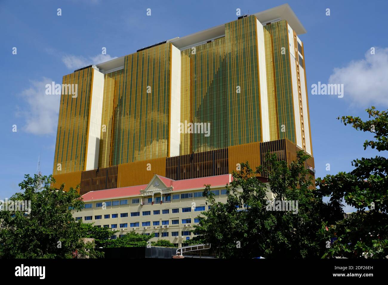 Cambodia Phnom Penh - Golden facade of the Nagaworld Hotel Stock Photo ...