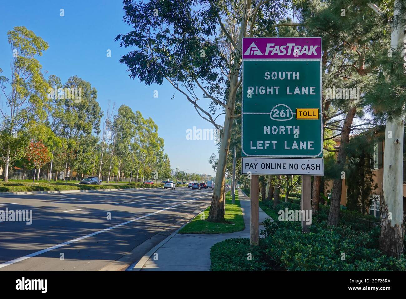Southern California toll road 261 on ramp entrance. Fastrak Tolls are ...