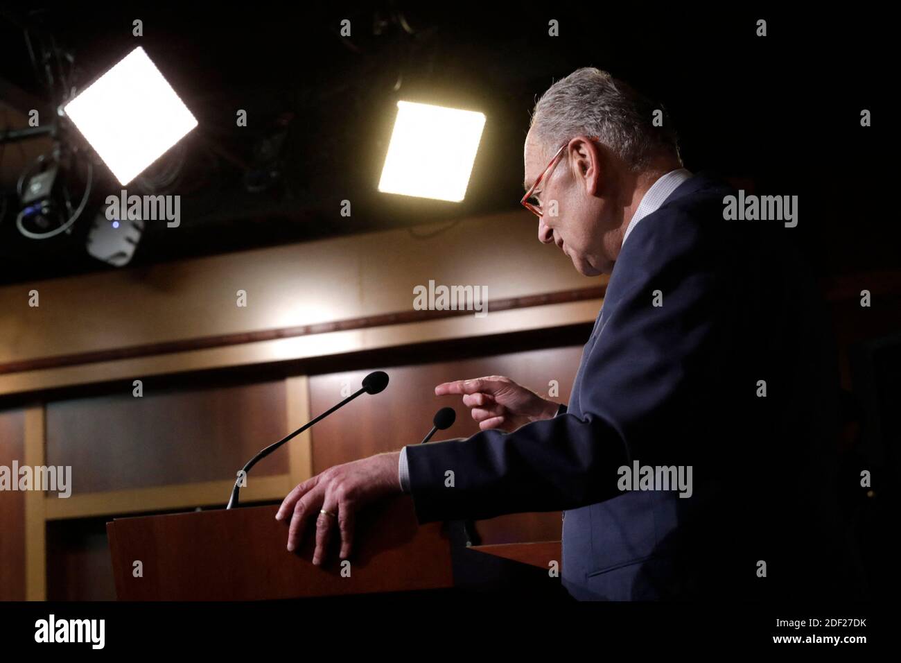 U.S. Senate Minority Leader Chuck Schumer (D-NY) speaks at his press ...