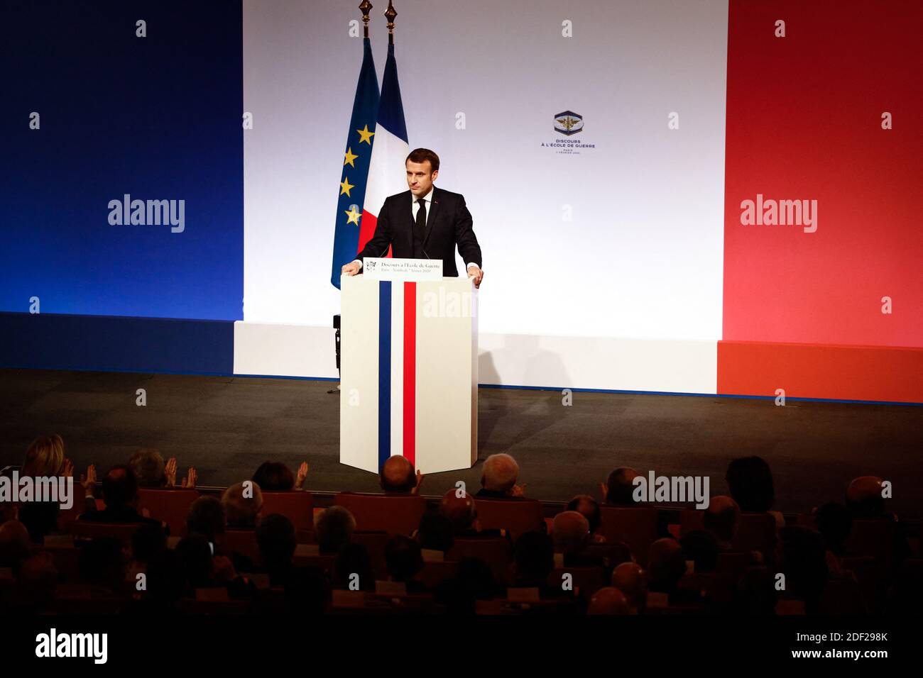 French President Emmanuel Macron delivers a speech on defence strategy ...