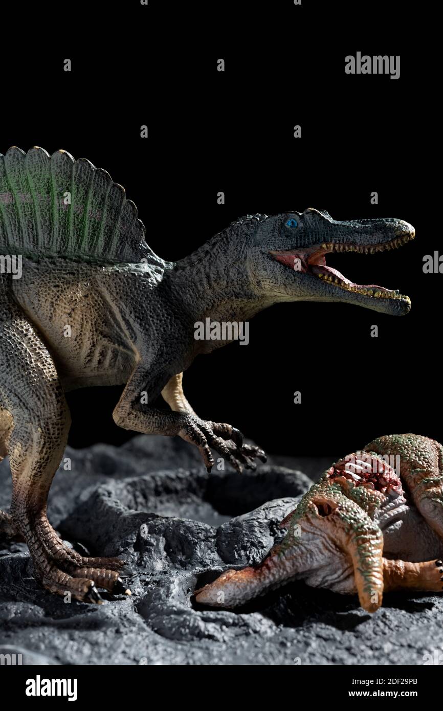 spinosaurus with a stegosaurus body on a ground with craters vertical ...