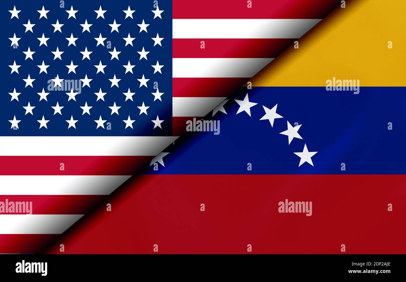 Flags of the USA and Venezuela Divided Diagonally. 3D rendering Stock ...