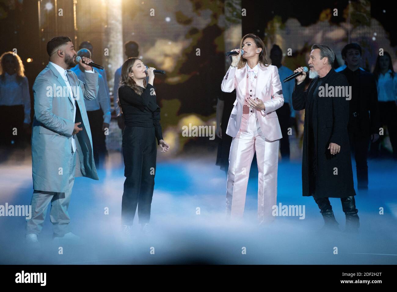 Maelle Pistoia a.k.a. Maelle, Vitaa, Slimane and Florent Pagny perform ...