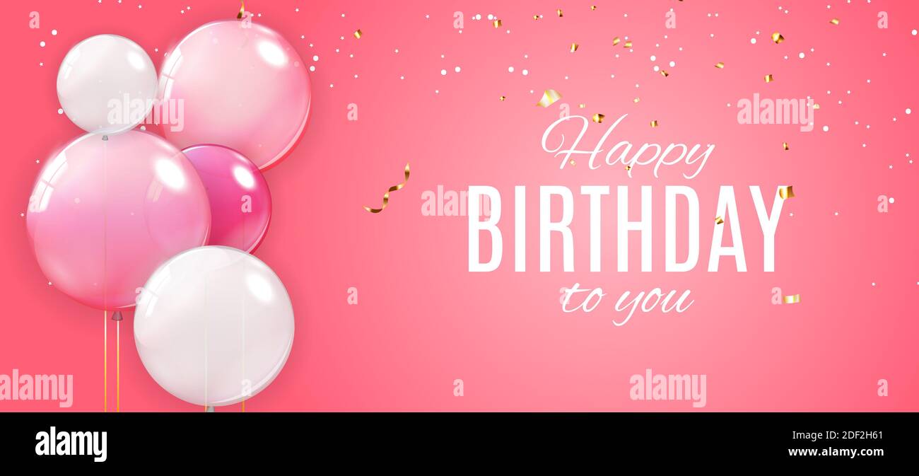 Color Glossy Happy Birthday Balloons Banner Background Illustration ...