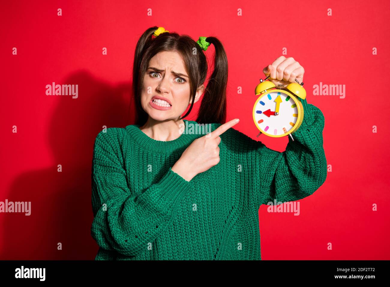 Photo of young beautiful angry annoyed furious girl pointing finger at ...