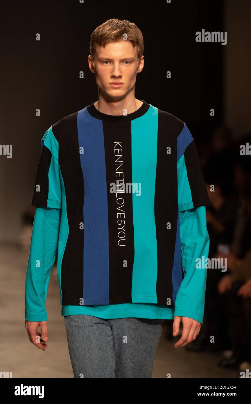 A model walks the runway during the Kenneth Ize show as part of the ...