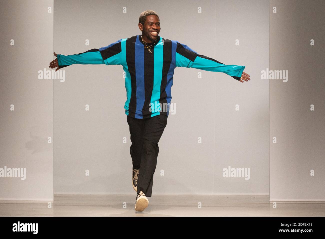 Kenneth Ize walks the runway during the Kenneth Ize show as part of the ...
