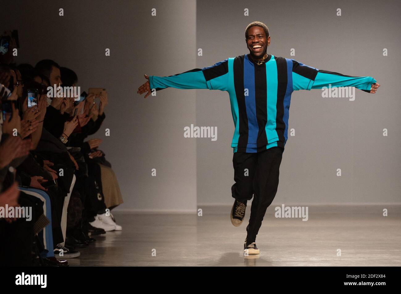Kenneth Ize walks the runway during the Kenneth Ize show as part of the ...