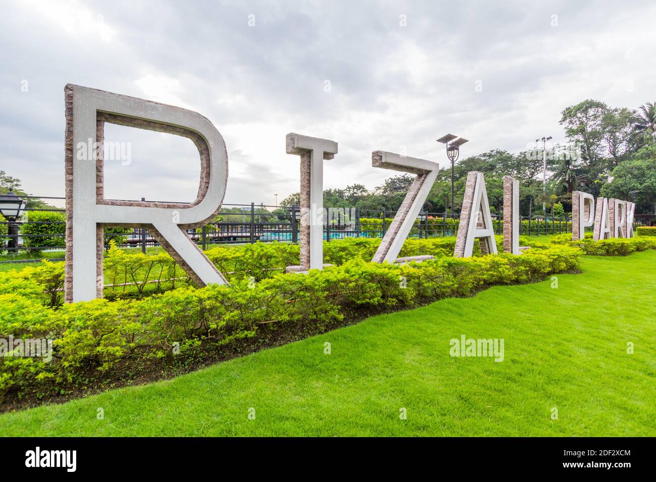 Letters spelling out the Rizal Park in Manila's biggest park in the ...