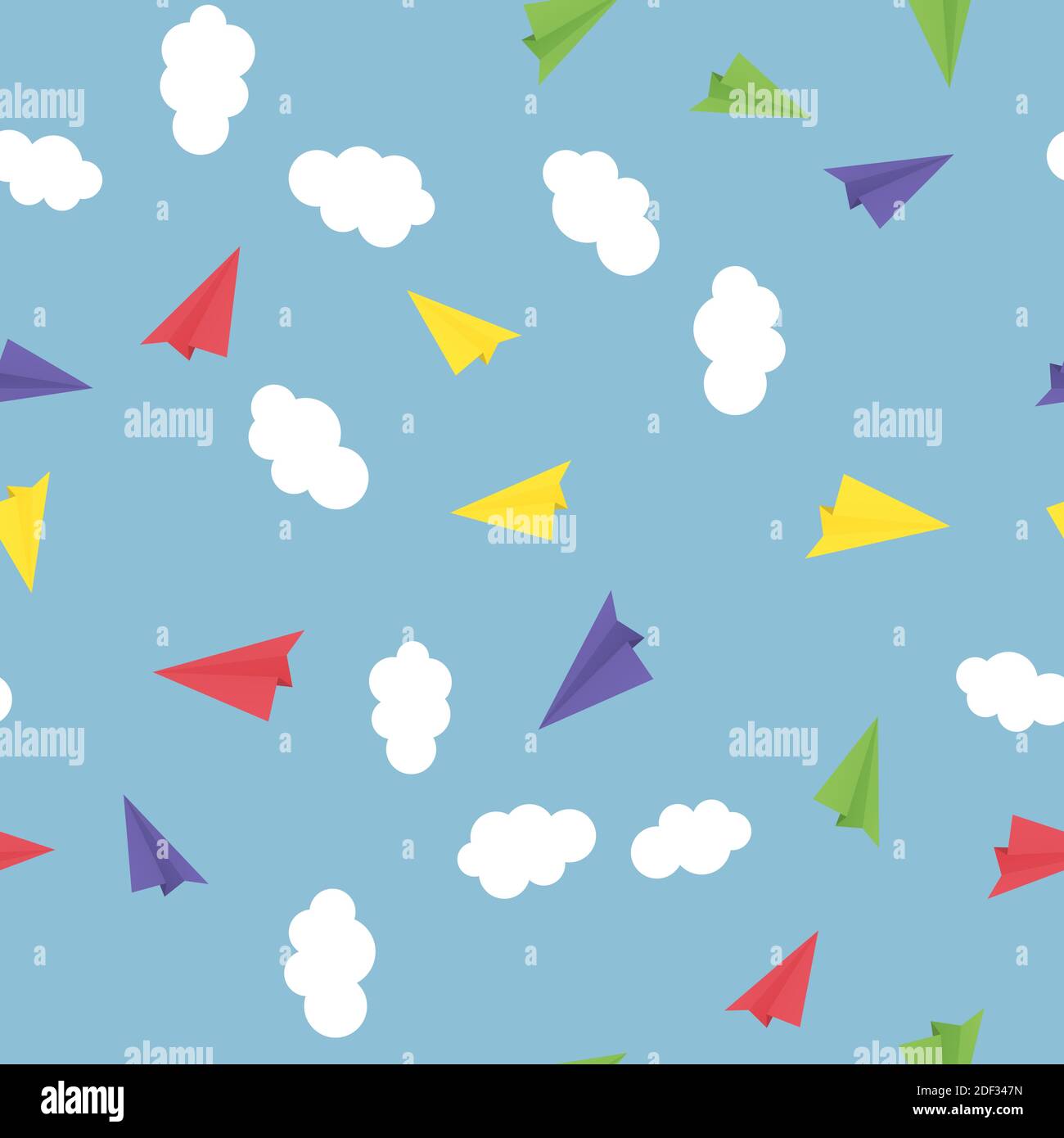 Flying airplane and clouds seamless pattern background. Illustration ...