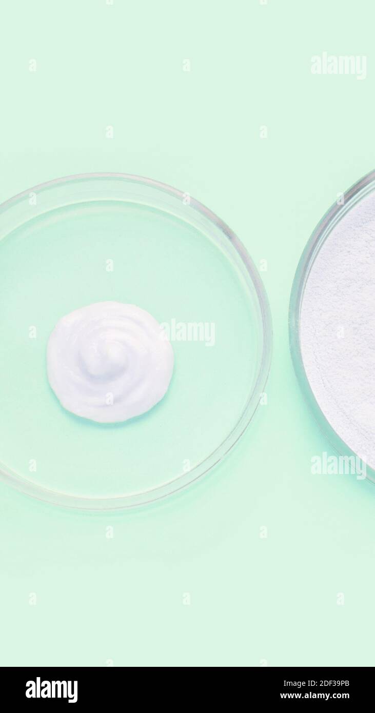Collagen white powder. Pastel color background. Health product Stock ...