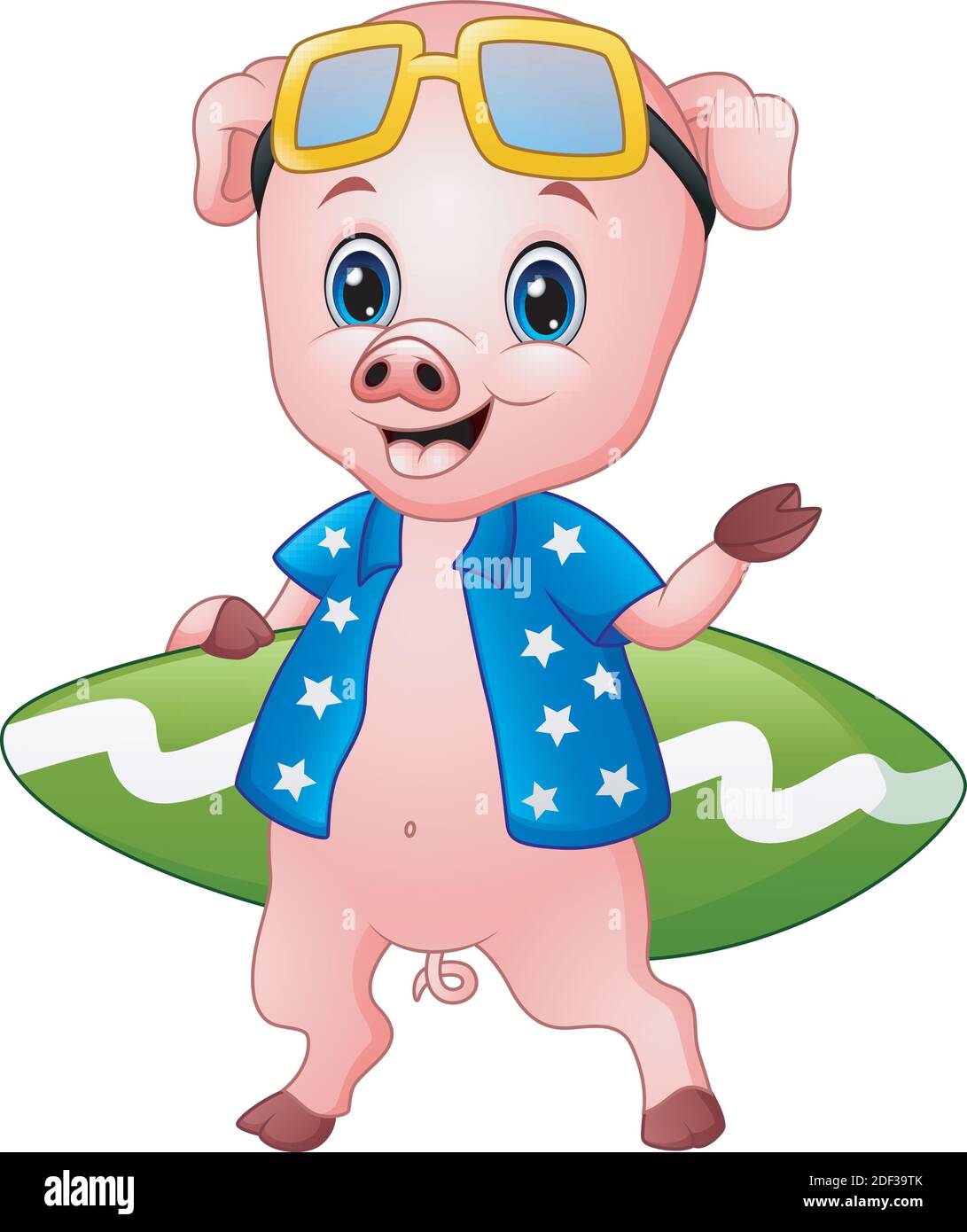 Vector Illustration of Smiling pig cartoon with surfboard Stock Vector ...