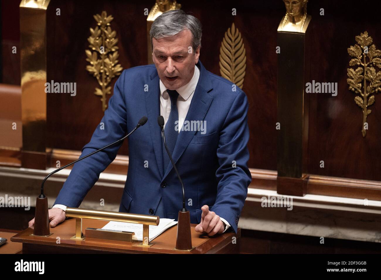 Deputy, Philippe Vigier gives a speech at the French National Assembly ...
