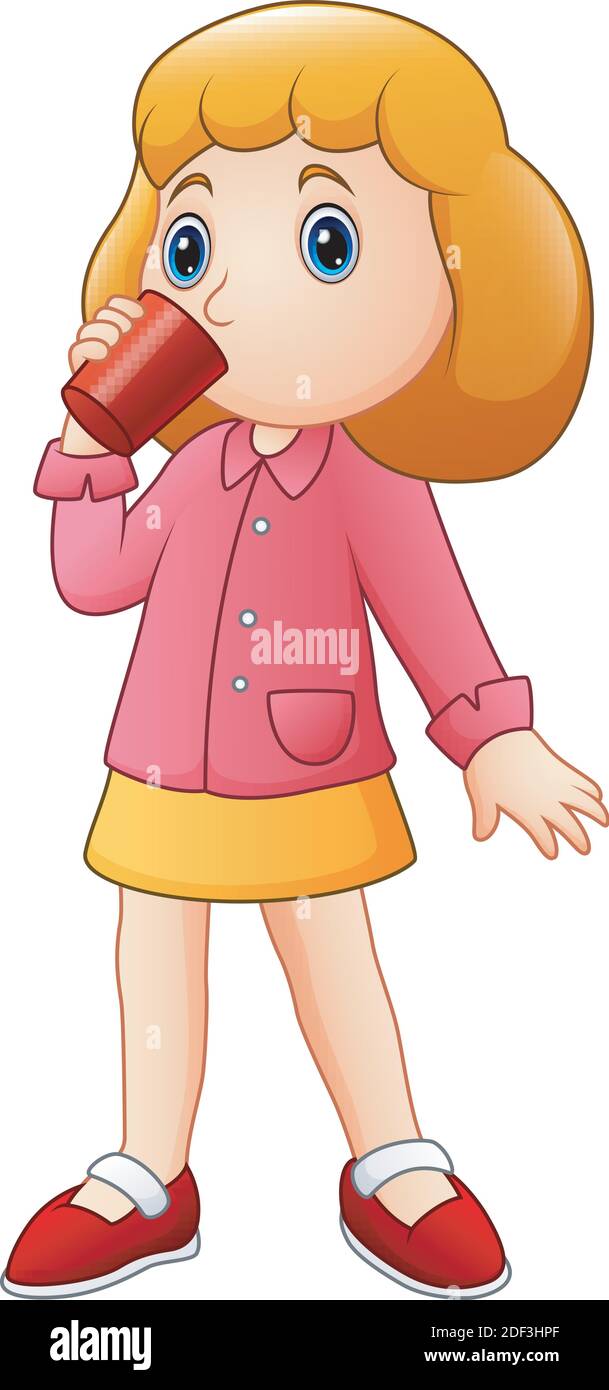 Vector illustration of Cartoon girl drinking from a cup Stock Vector ...