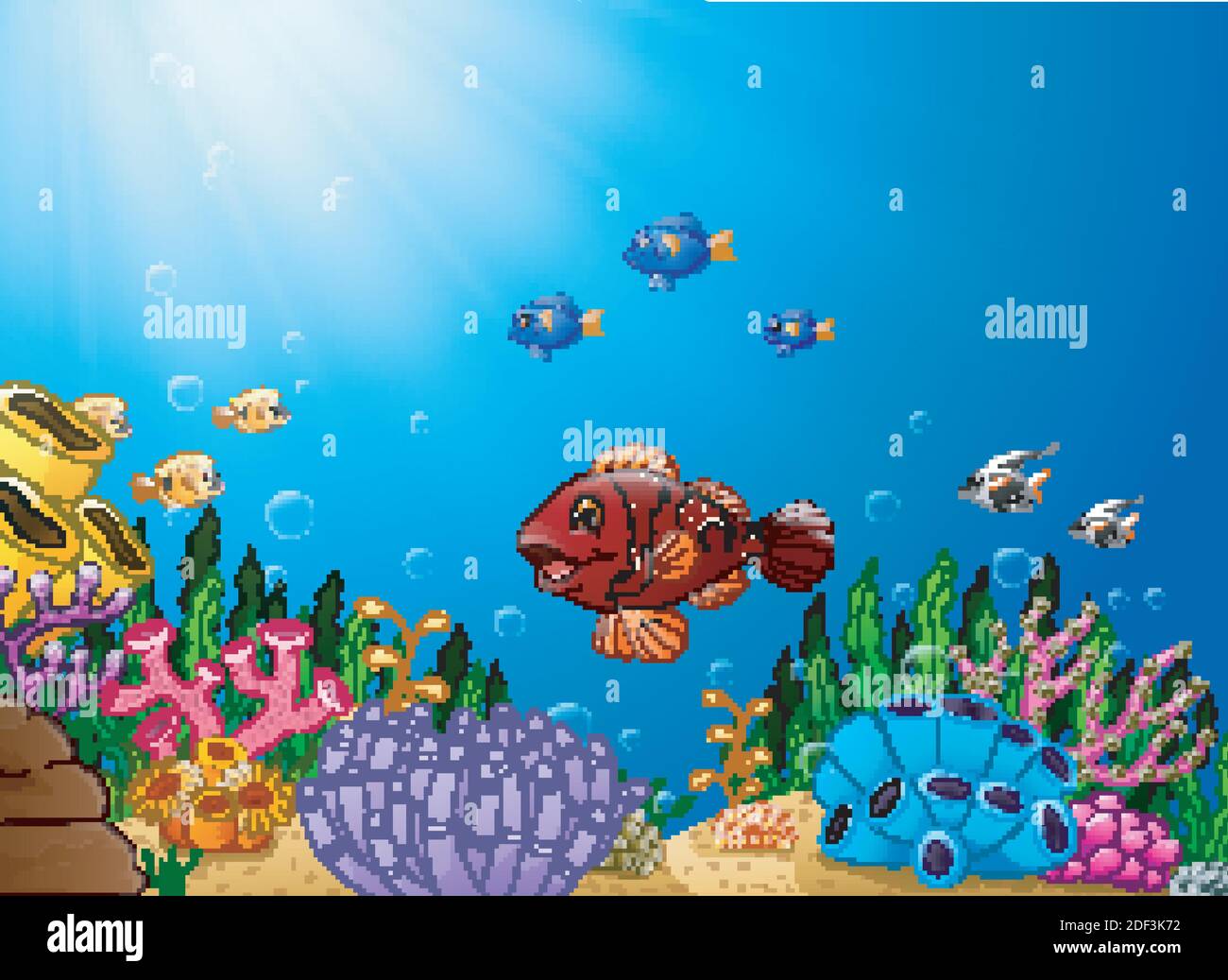 Vector illustration of Cartoon tropical fish with beautiful underwater ...
