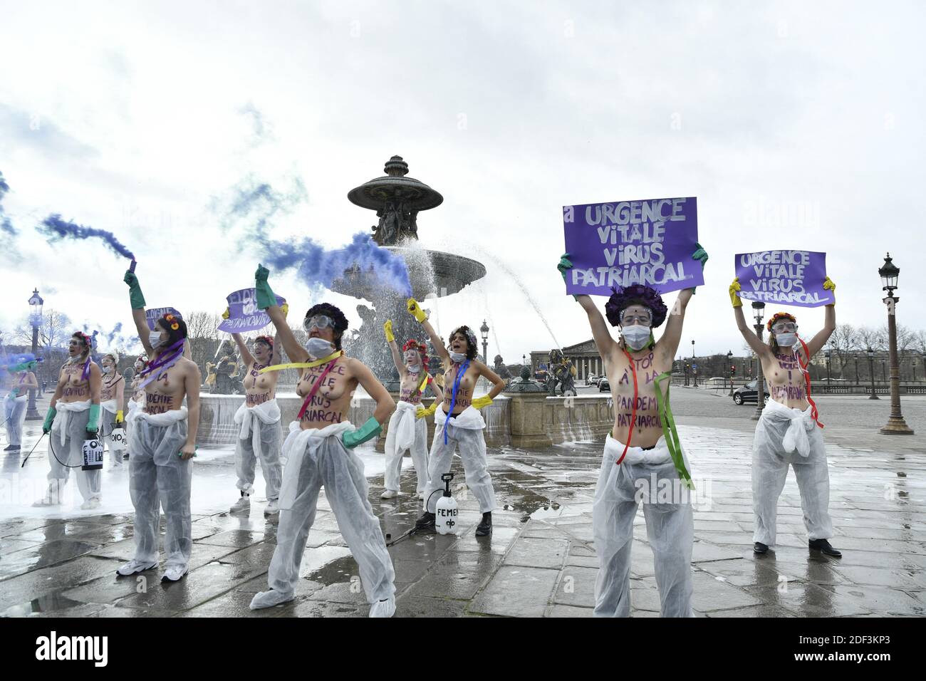 A group of Femen demonstrate during the Women's day against the 'Virus ...
