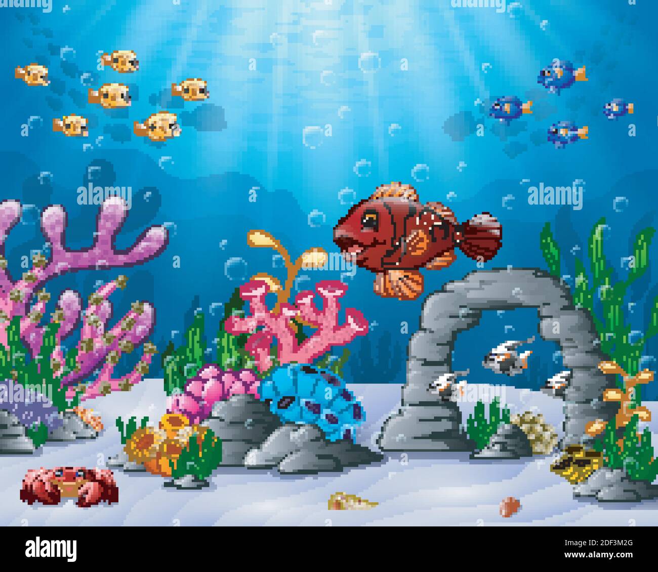Vector illustration of Cartoon tropical fish with beautiful underwater ...