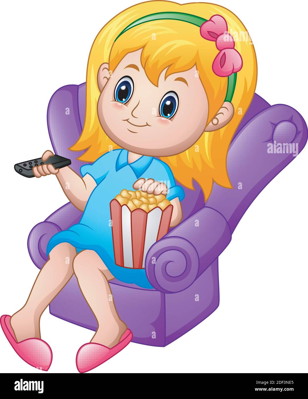Vector illustration of Girl sitting on a sofa watching a movie and ...
