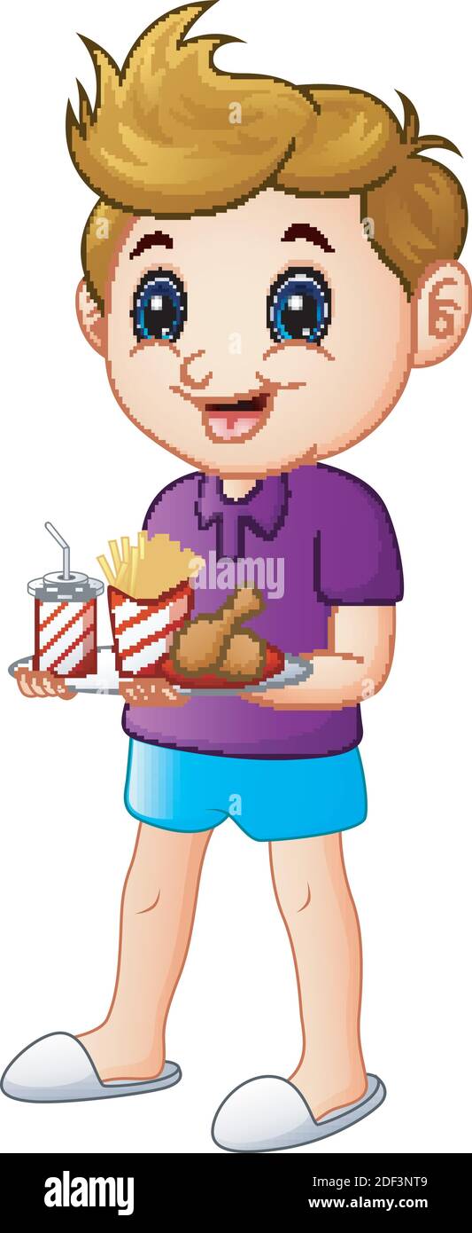 Vector illustration of Cartoon boy with a tray of fast food Stock ...