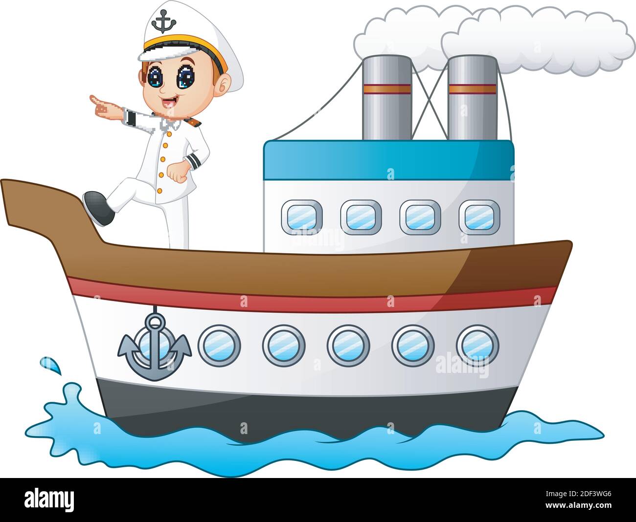 Vector illustration of Cartoon ship captain pointing on a ship Stock ...