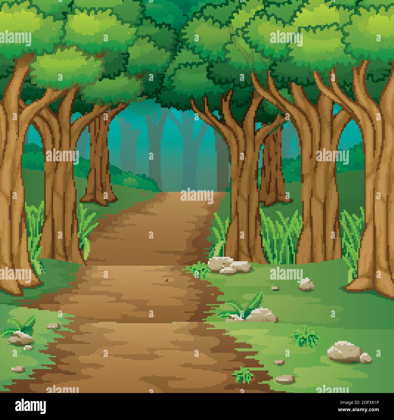 Vector illustration of Forest scene with dirt road Stock Vector Image ...