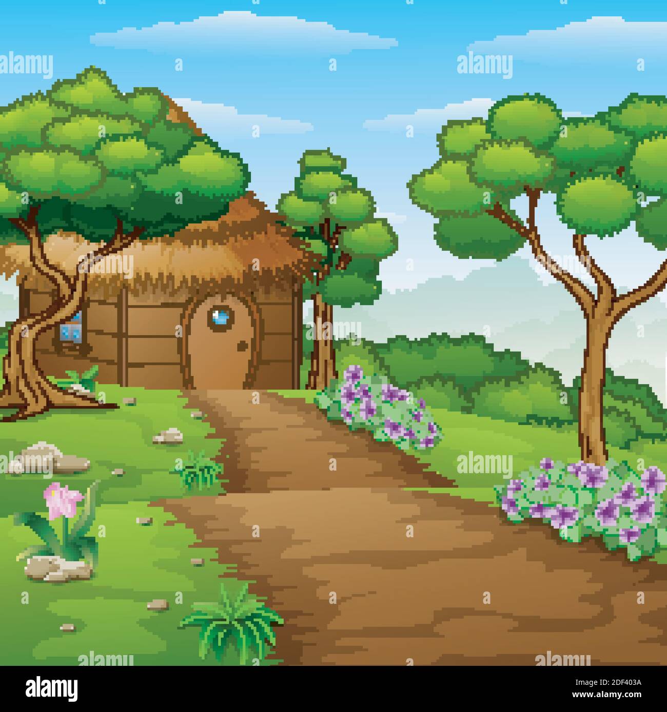 Vector illustration of Cartoon wood cabin in the forest Stock Vector ...