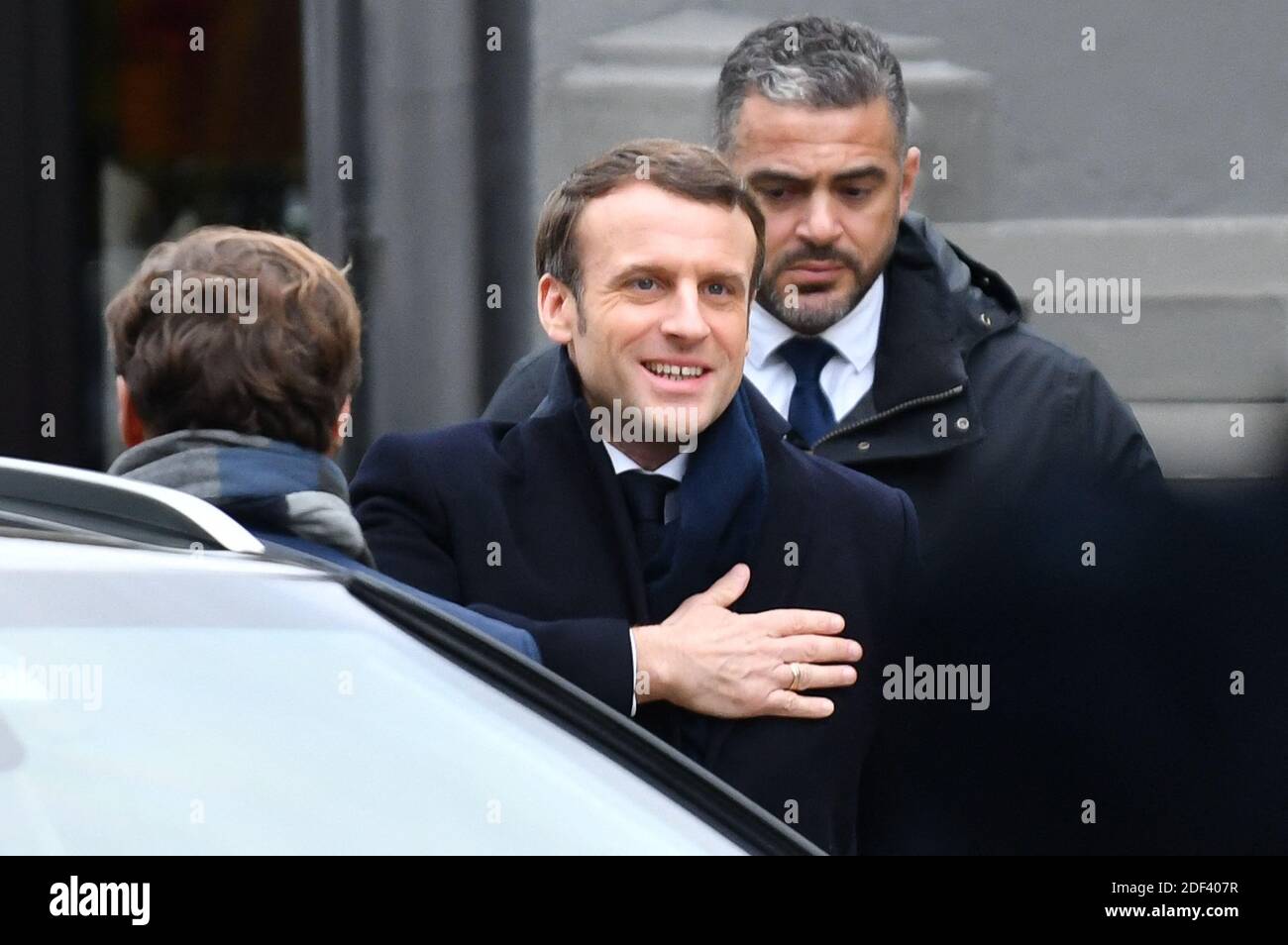 French President Emmanuel Macron leaves his house to return to the ...