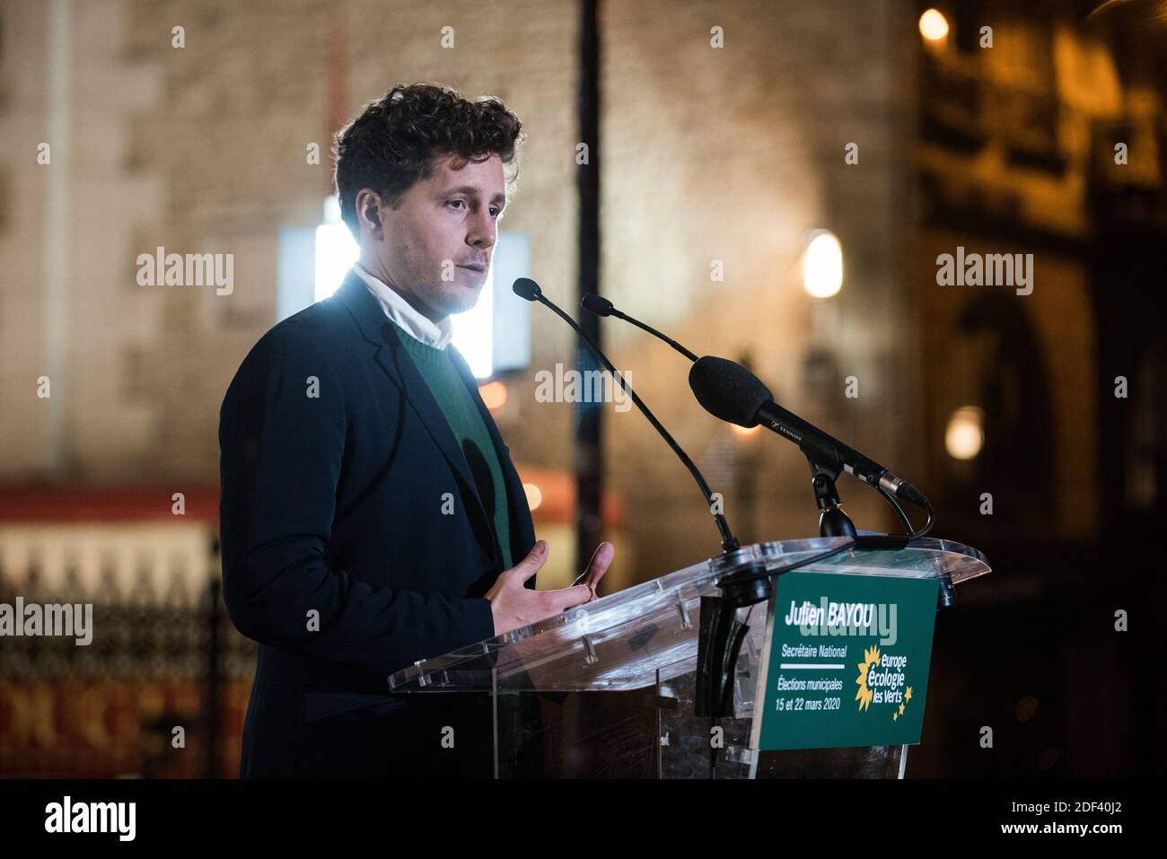 EELV First secretary Julien Bayou speaks to the press on March 15, 2020 ...
