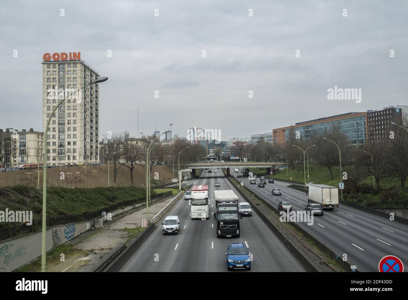 A view of the nearly empty peripherique, Paris ring road, in Paris ...