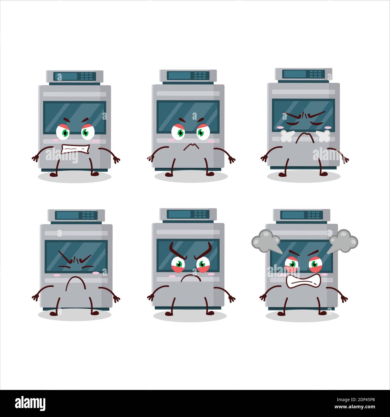 Stove cartoon character with various angry expressions. Vector ...