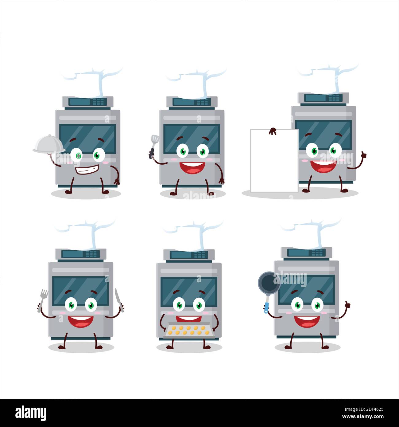 Cartoon character of stove with various chef emoticons. Vector ...
