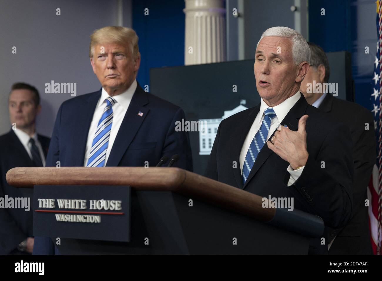 United States Vice President Mike Pence speaks during a news briefing ...