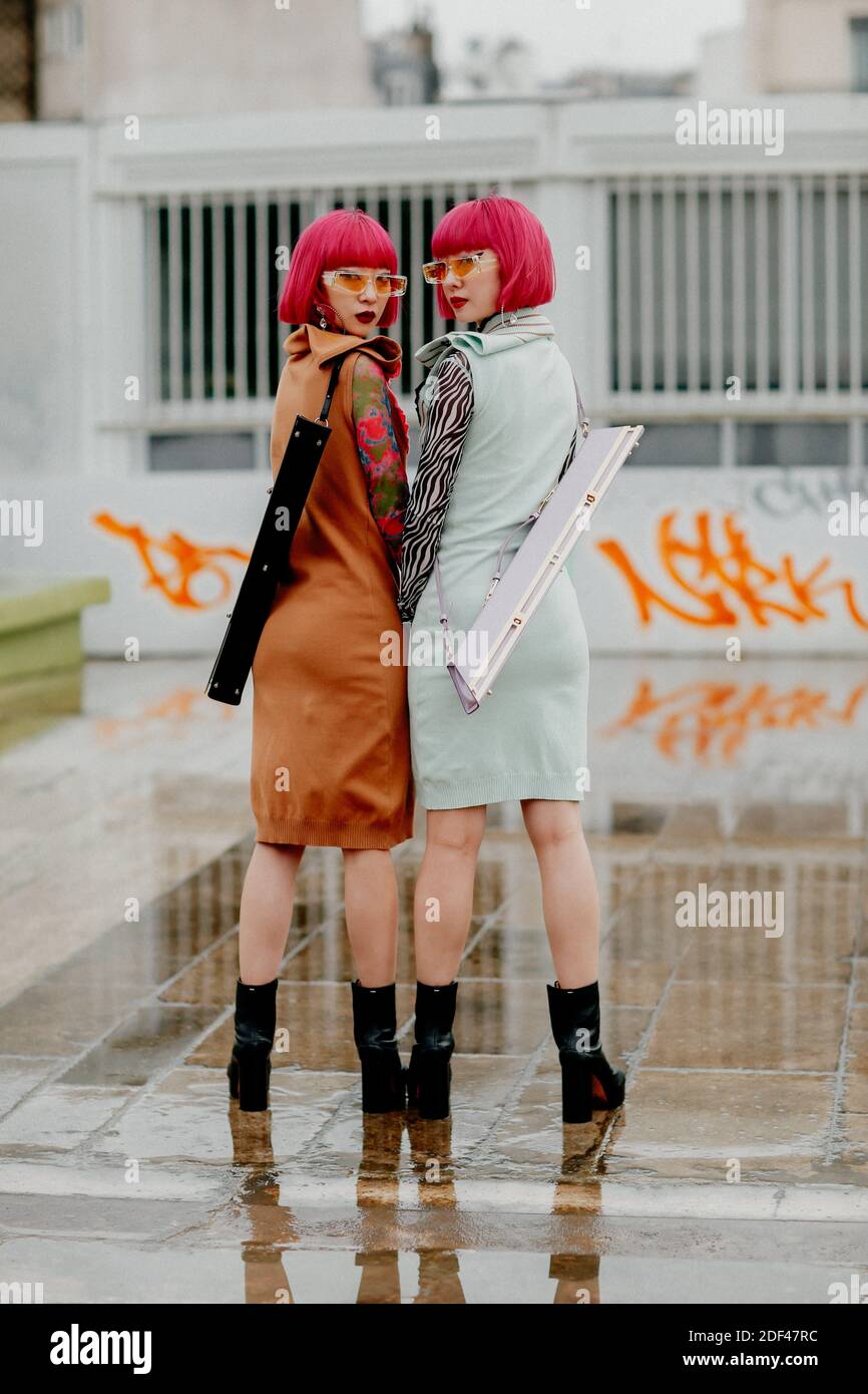Street style, Ami and Aya Suzuki arriving at Y Project Fall Winter 2020 ...